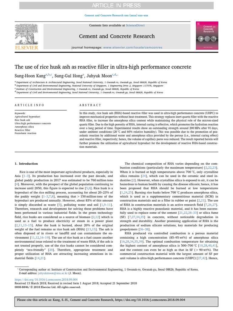 Kang2019 The Use of Rice Husk Ash As Reactive Filler in Ultra High ...