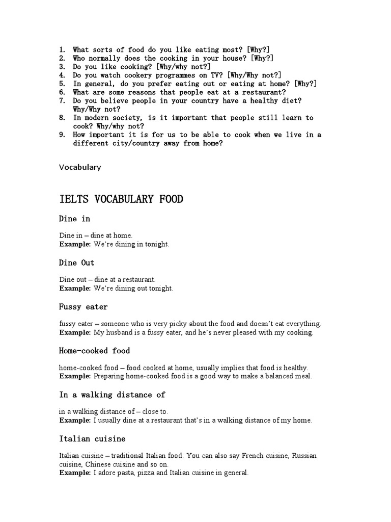 Cooking and Eating Vocab | PDF | Meal | Foods