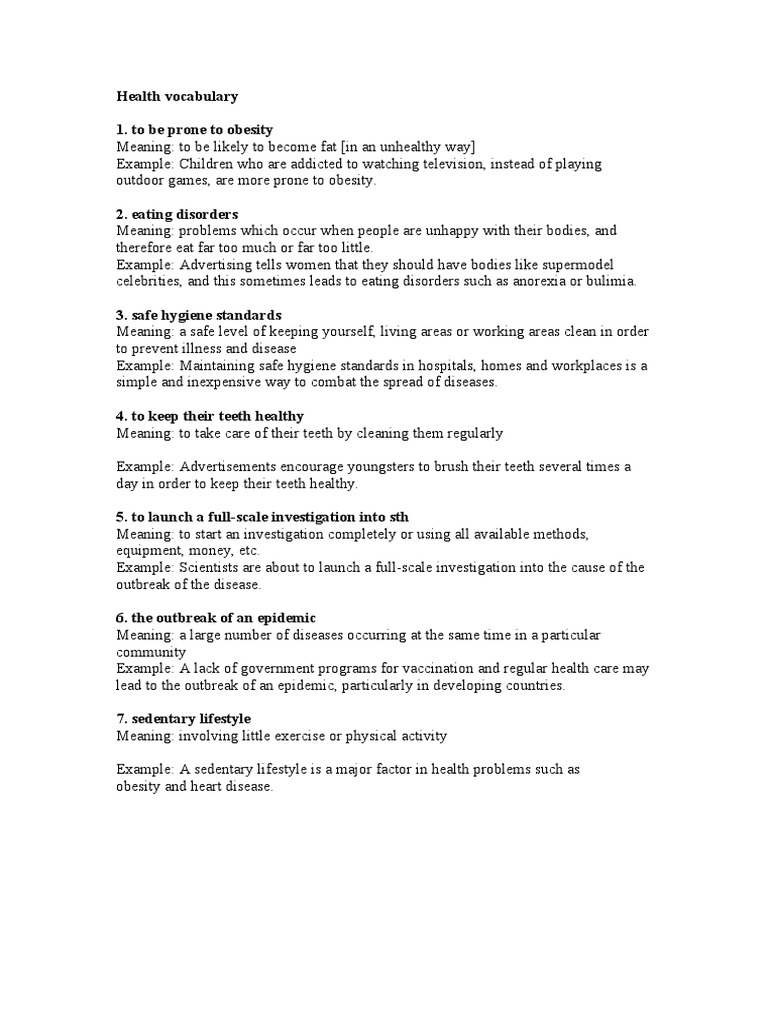 Health Vocabulary | PDF | Health Care | Public Health