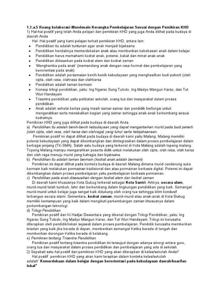 1.1.a.5 Ruang Kolaborasi-Mendesain Kerangka Pembelajaran Sesuai Dengan Pemikiran KHD | PDF ...