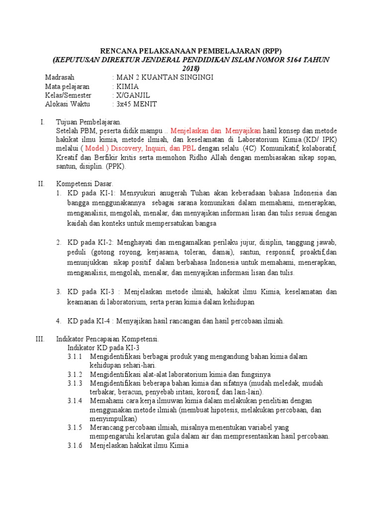 RPP (Sesuai SK Dirjen 5164 TH 2018) | PDF
