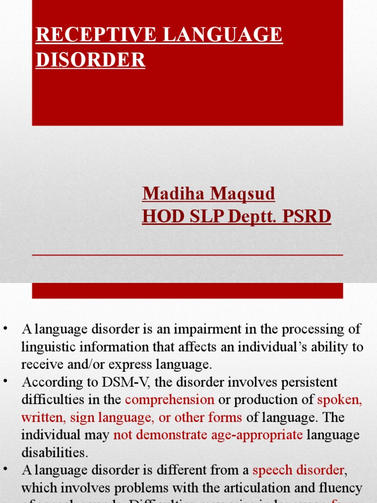 Receptive Language Disorder Lecture 1 | PDF | Speech | Cognitive Psychology