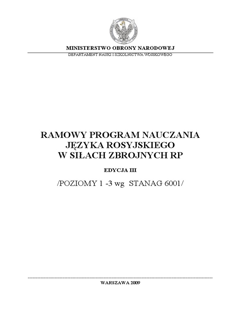 Ramowy Program Nauczania Jezyka Rosyjskiego 2009 | PDF