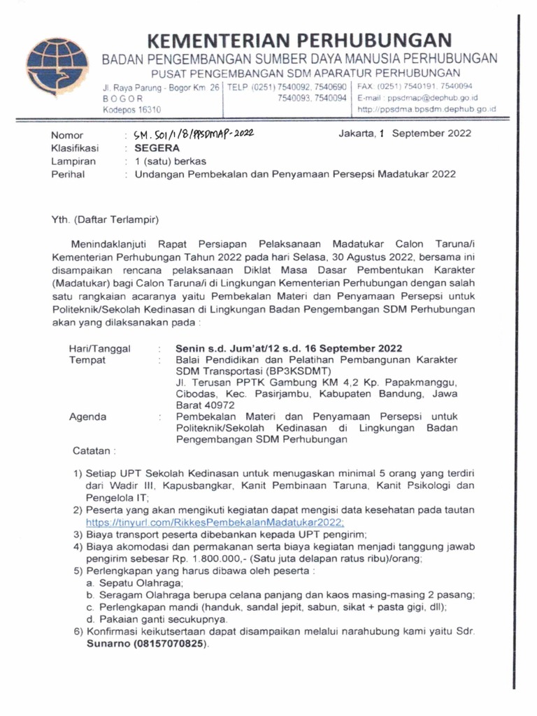 Sm. 501.1.8.ppsdmap-2022, Undangan Pembekalan Madatukar | PDF