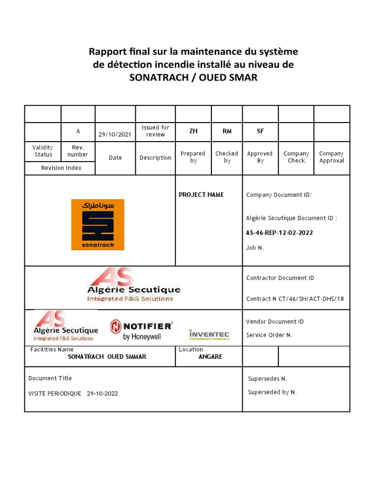 Maintenance du Système Incendie SONATRACH | PDF | Technology & Engineering