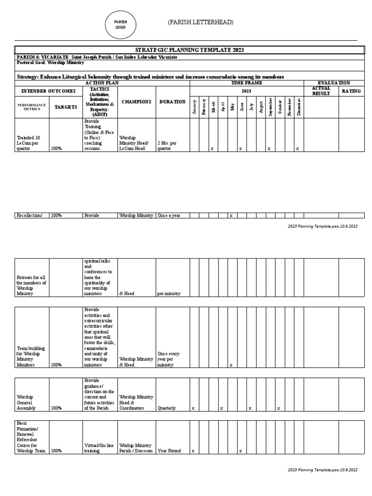 Strategic Plan For Worship Ministry | PDF | Mass (Liturgy) | Catholic ...