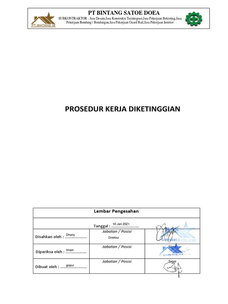 Prosedur Kerja Di Ketinggian | PDF