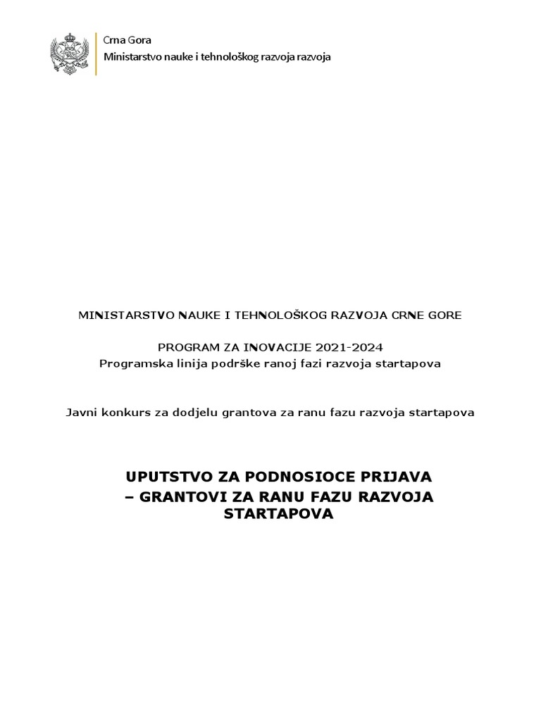 Uputstvo Za Podnosioce Prijava Grantovi Za Ranu Fazu Razvoja Startapova | PDF