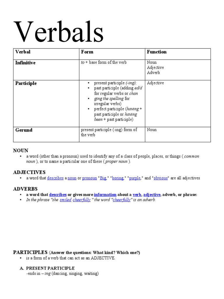 VERBALS | PDF | Verb | Adjective