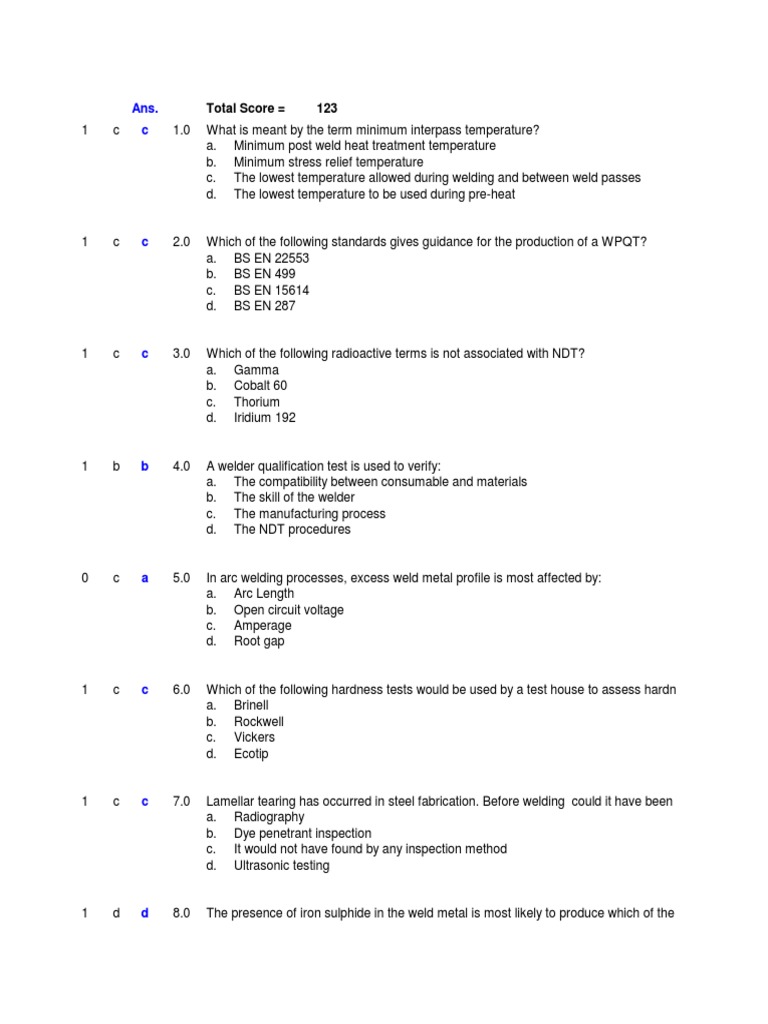 CSWIP 3.1 Question Bank Overview | PDF | Construction | Welding