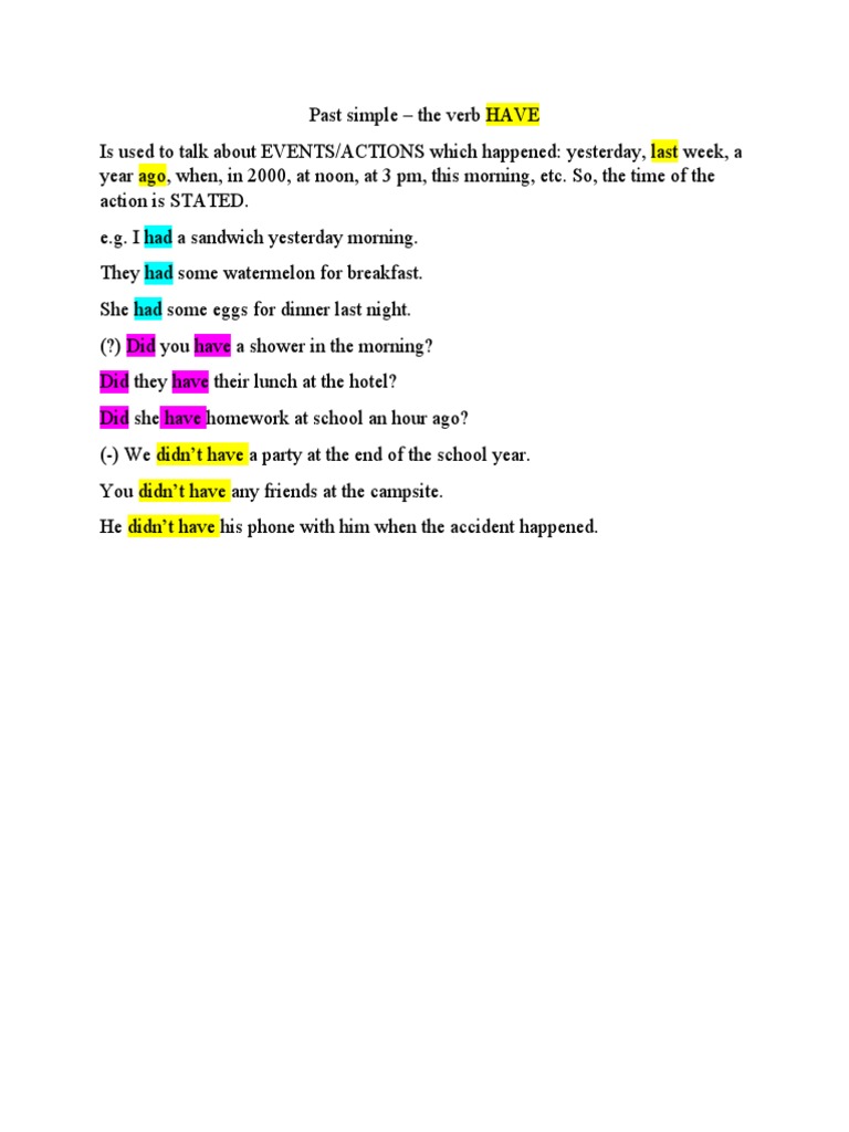 Past Simple Have Lesson | PDF