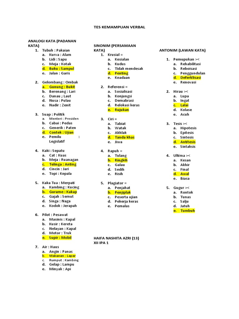 Soal Tes Kemampuan Verbal 2 Tanpa Kunci Jawaban | PDF