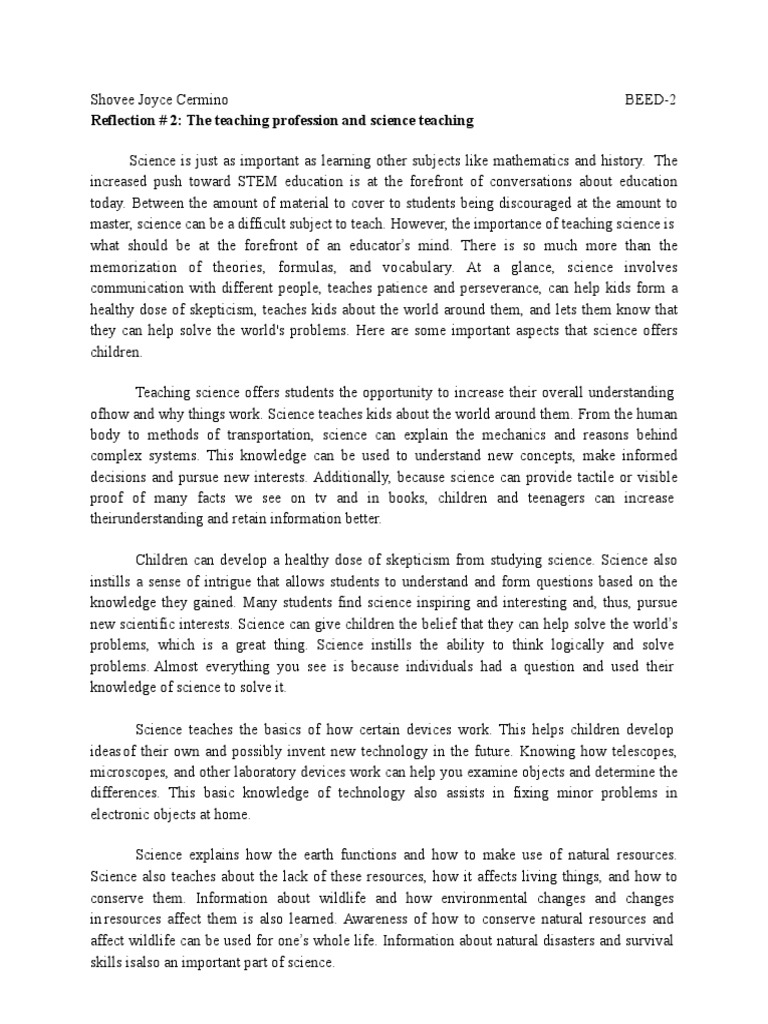 Reflection # 2: The Teaching Profession and Science Teaching | PDF | Science | Teaching Method