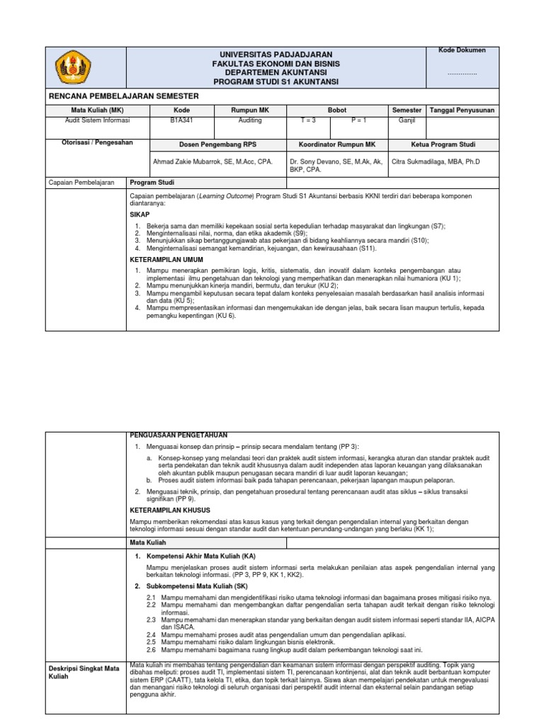 RPS OBE Audit Sistem Informasi | PDF