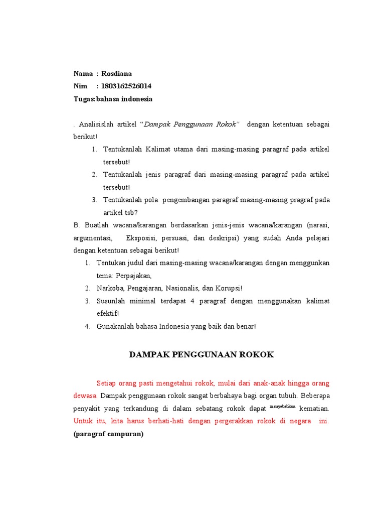 DAMPAK DARI PENGGUNAAN ROKOK (Kalimat Utama) | PDF