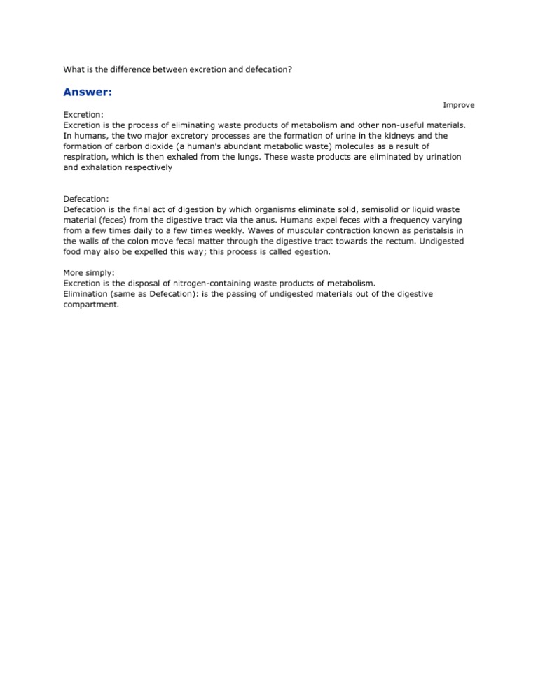 Excreción vs Defecación: Diferencias | PDF | Zoology | Animal Physiology
