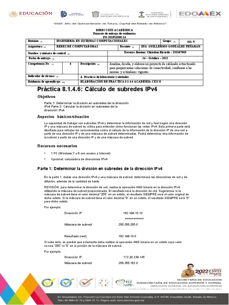 8 1 4 6 Lab Calculating Ipv4 Subnets Pdf Dirección Ip