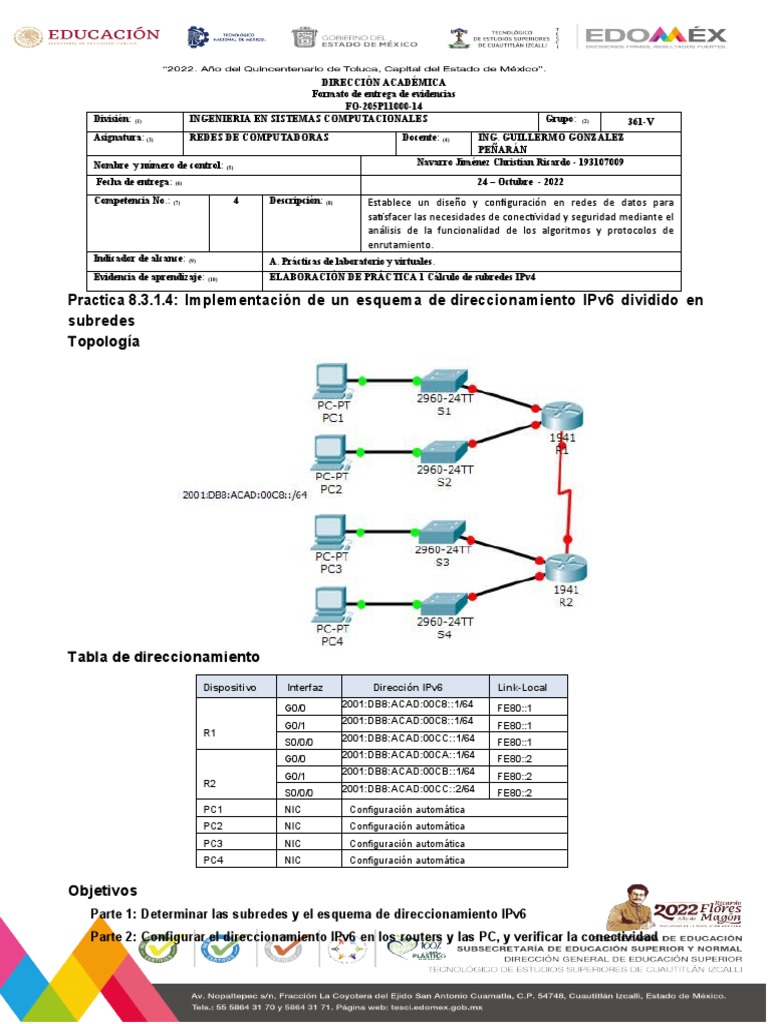 8.3.1.4 Packet Tracer - Implementing A Subnetted IPv6 Addressing Scheme | PDF | Yo Pv6 ...
