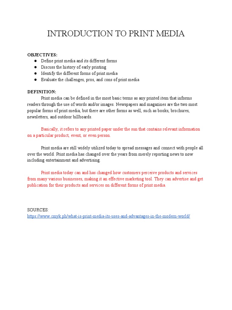 Introduction To Print Media | PDF