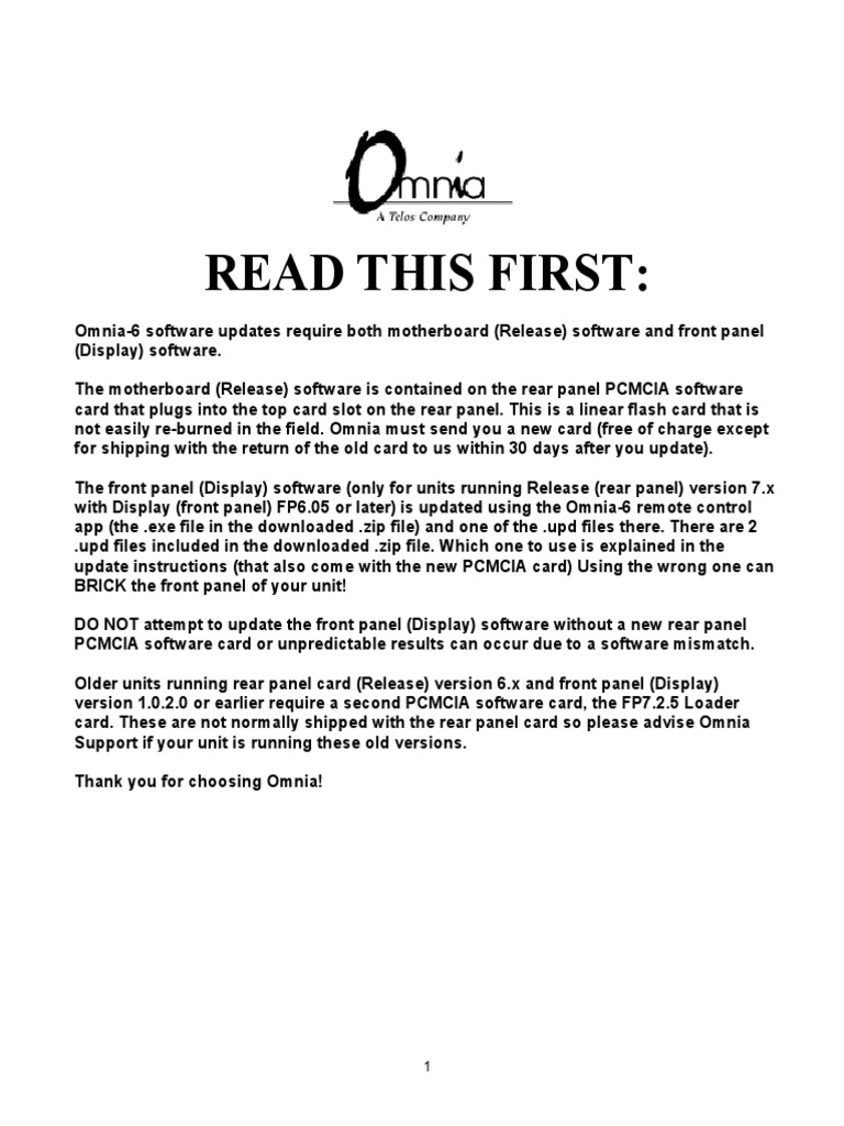 Omnia-6 Software Update Guide | PDF | Computer Network | Electrical ...