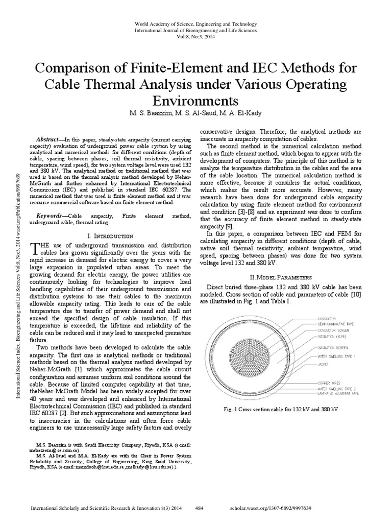 Comparison of Finite-Element and IEC Methods For Cable Thermal Analysis ...