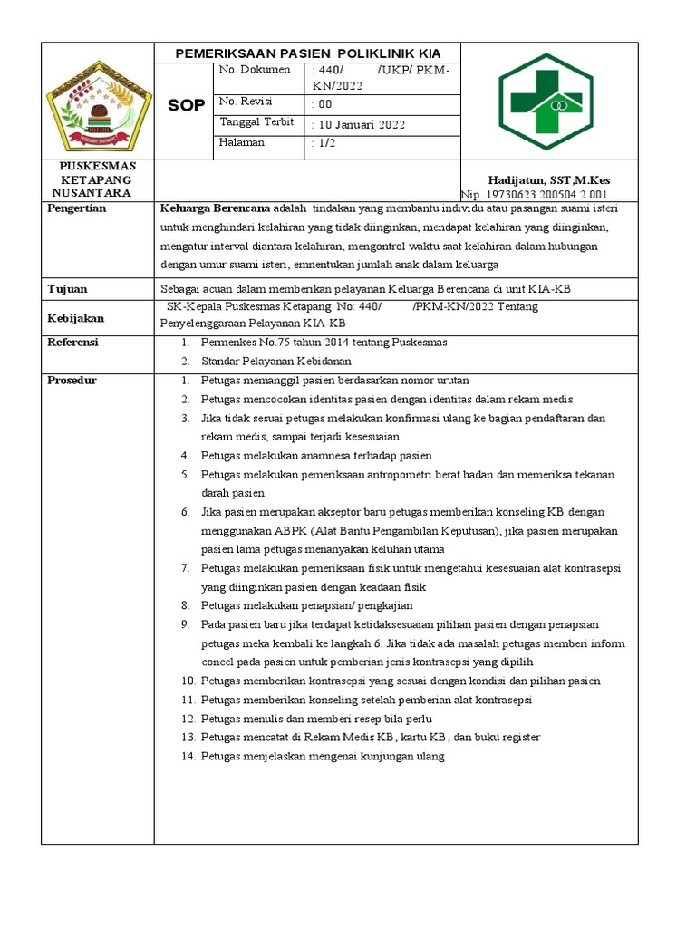SOP Pelayanan KIA-KB | PDF