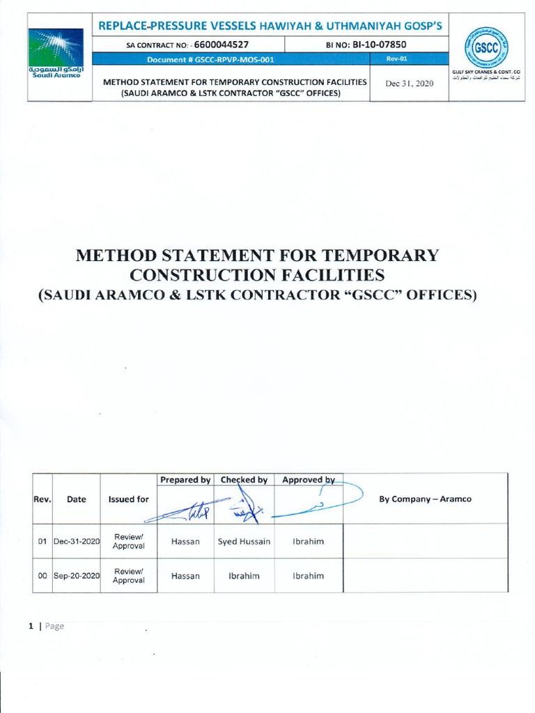 Method Statement For Temporary Construction Facilities (Mos) | PDF | Electrical Wiring | Safety