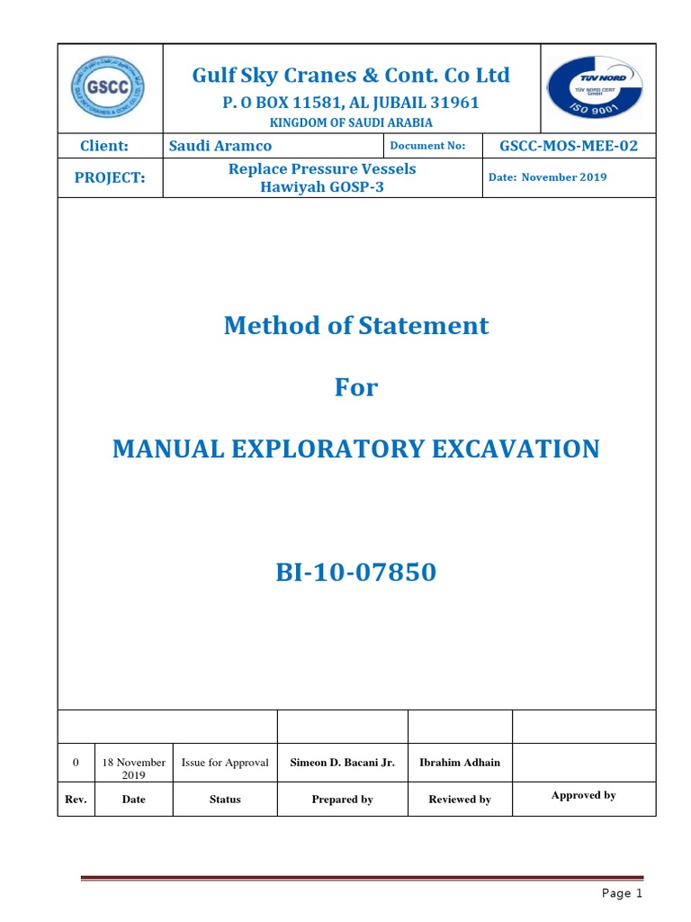 MOS - Manual Exploration Excavation - Hawiyah GOSP-3 | PDF ...