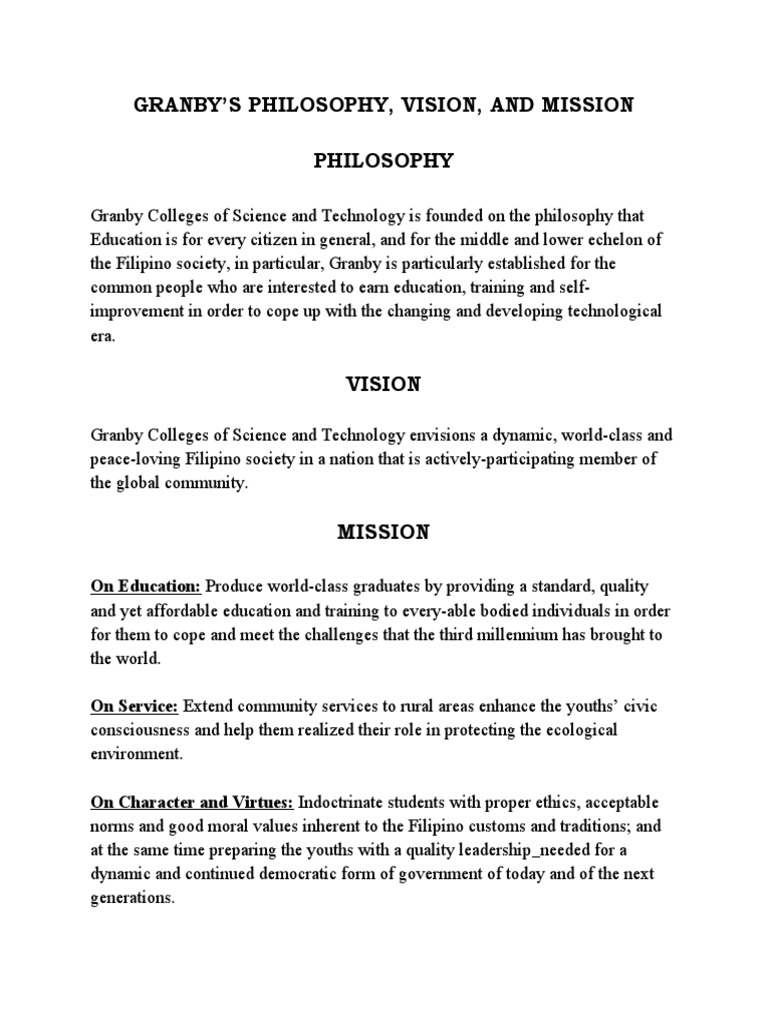 Granby Mission Vision and Philosophy | PDF