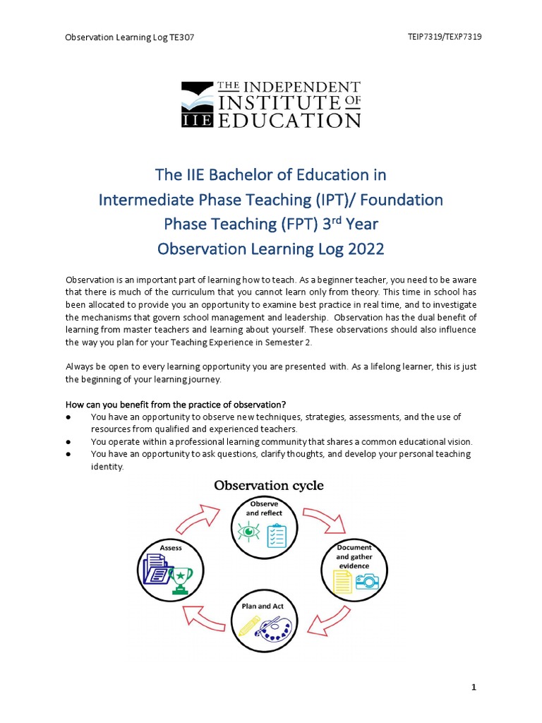TEIP7319 - TE307 Observation Learning Log | PDF | Educational ...