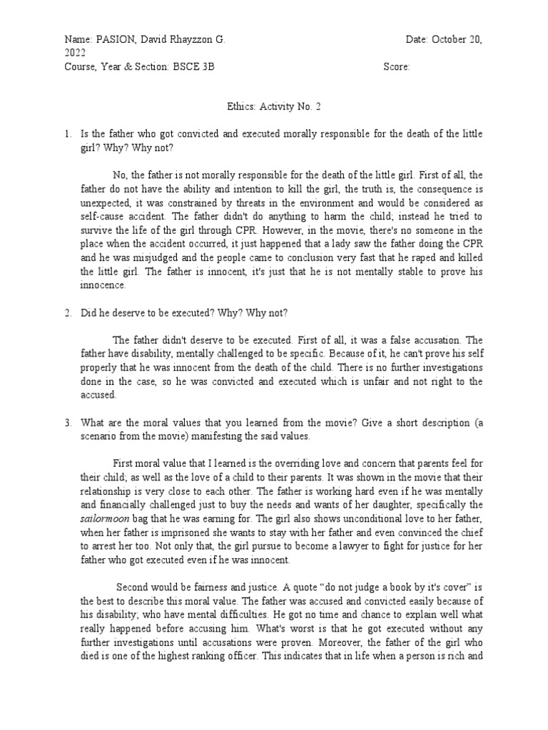An Analysis of the Moral Lessons Learned from an Unjust Conviction and ...