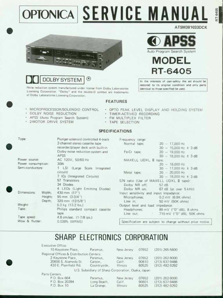 Sharp Optonica rt-6405 SM | PDF