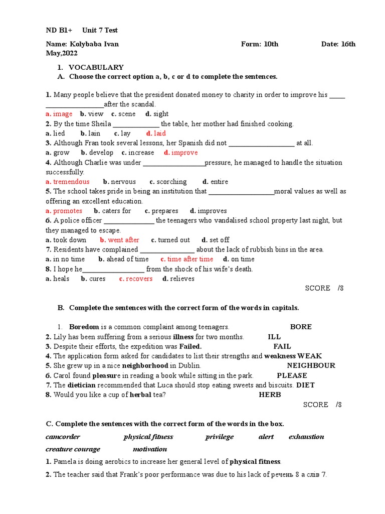 ND B1+ Unit 7 Test | PDF