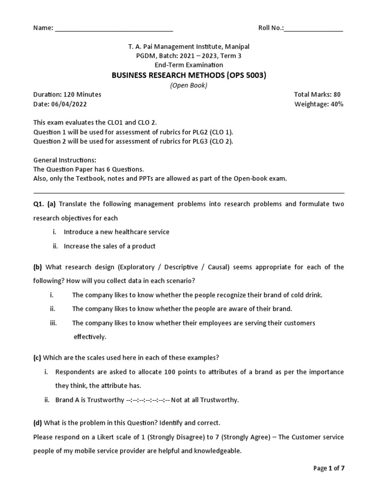 OPS 5003 End-Term Question Paper | PDF | Coefficient Of Determination | Cluster Analysis