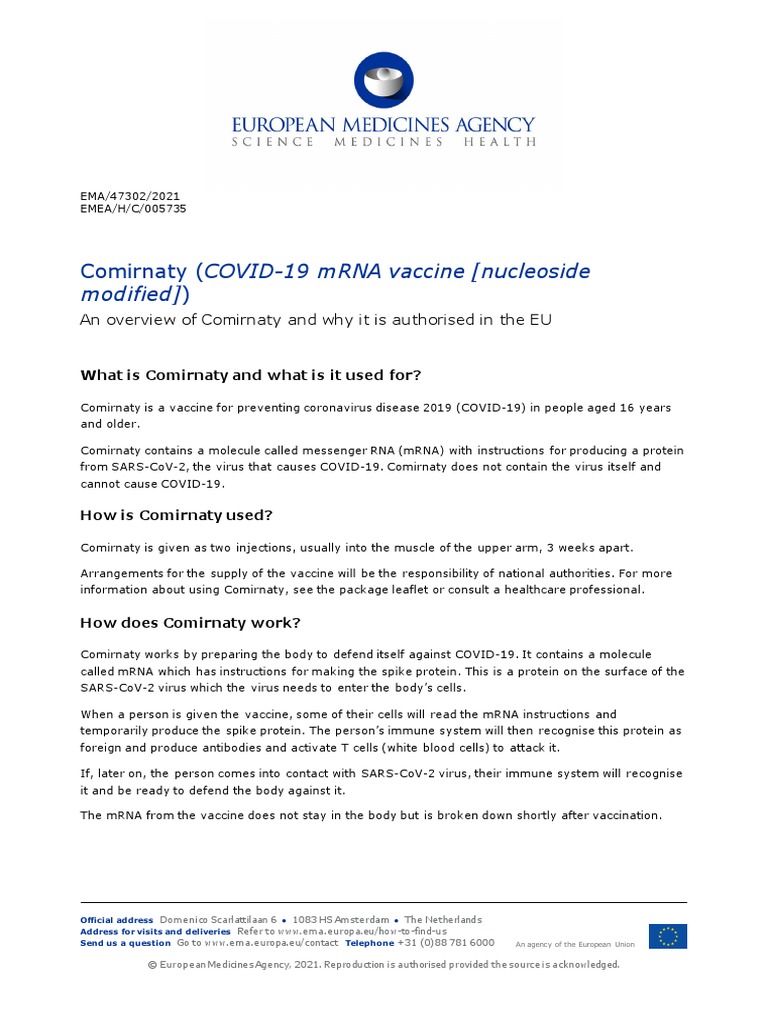 Comirnaty Vaccine Overview and Efficacy | PDF | Vaccines | Virus