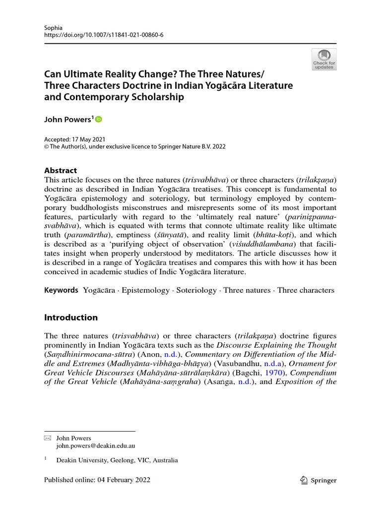Can Ultimate Reality Change? The Three Natures: Three Characters Doctrine in Indian Yogācāra ...