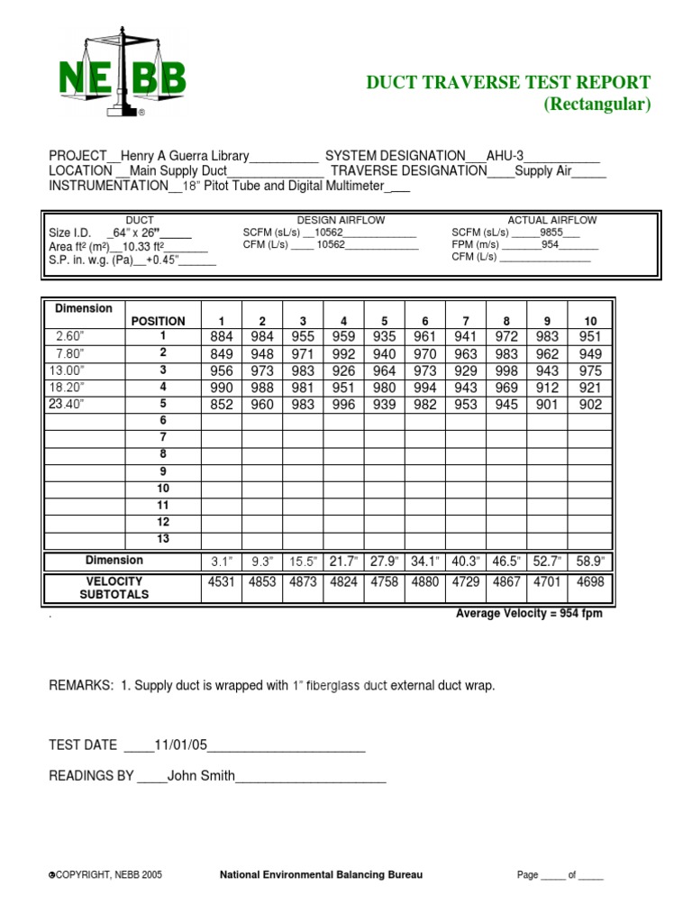 IA-Guerra Duct Traverse Report AHU-3 | PDF