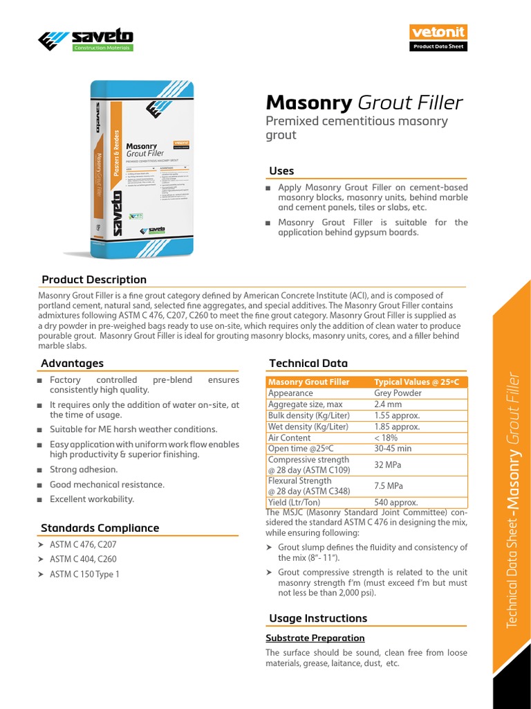 01 Masonry Grout Filler - Group 180821 | PDF | Concrete | Masonry