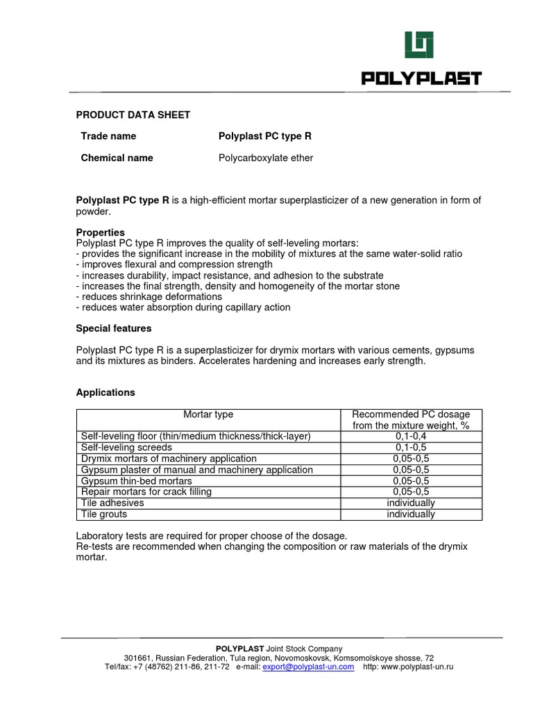 Polyplast - TDS - PC Type R - Powder - v2021 | PDF | Mortar (Masonry) | Applied And ...