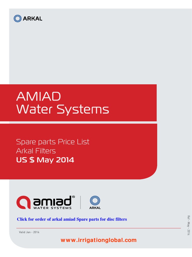Amiad Arkal Filters Spare Parts List | PDF | Valve | Tools