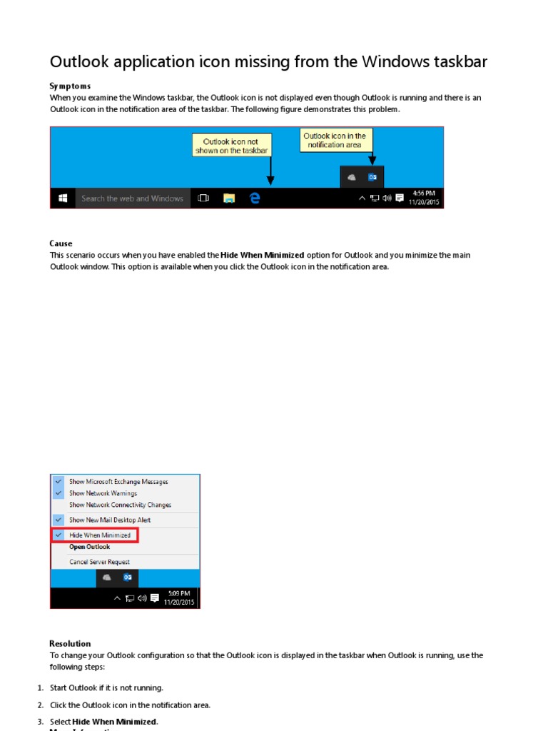 Outlook Application Icon Missing From The Windows Taskbar | PDF