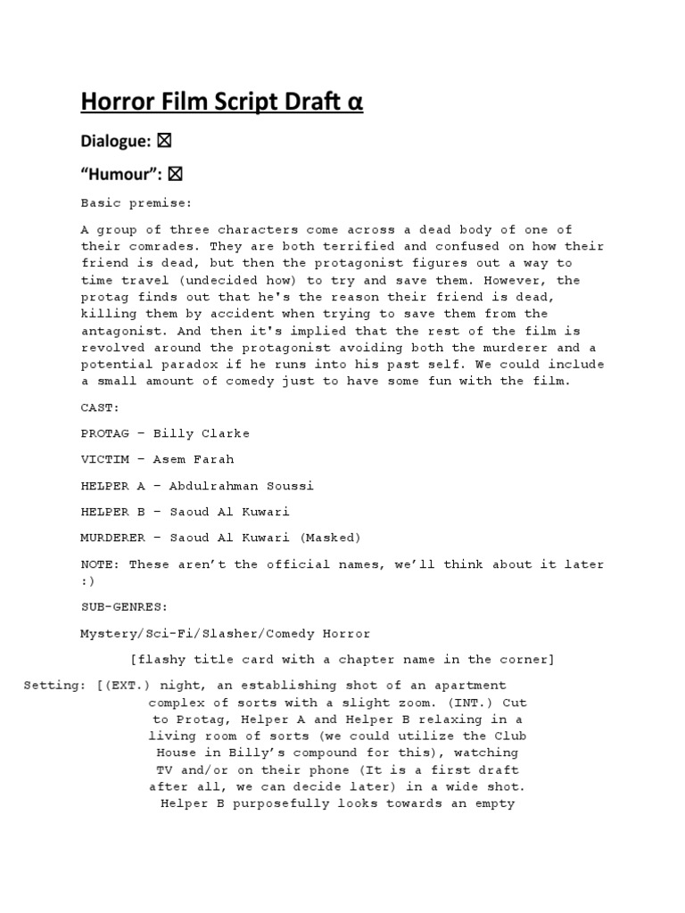 Horror Film Script Draft 1 | PDF