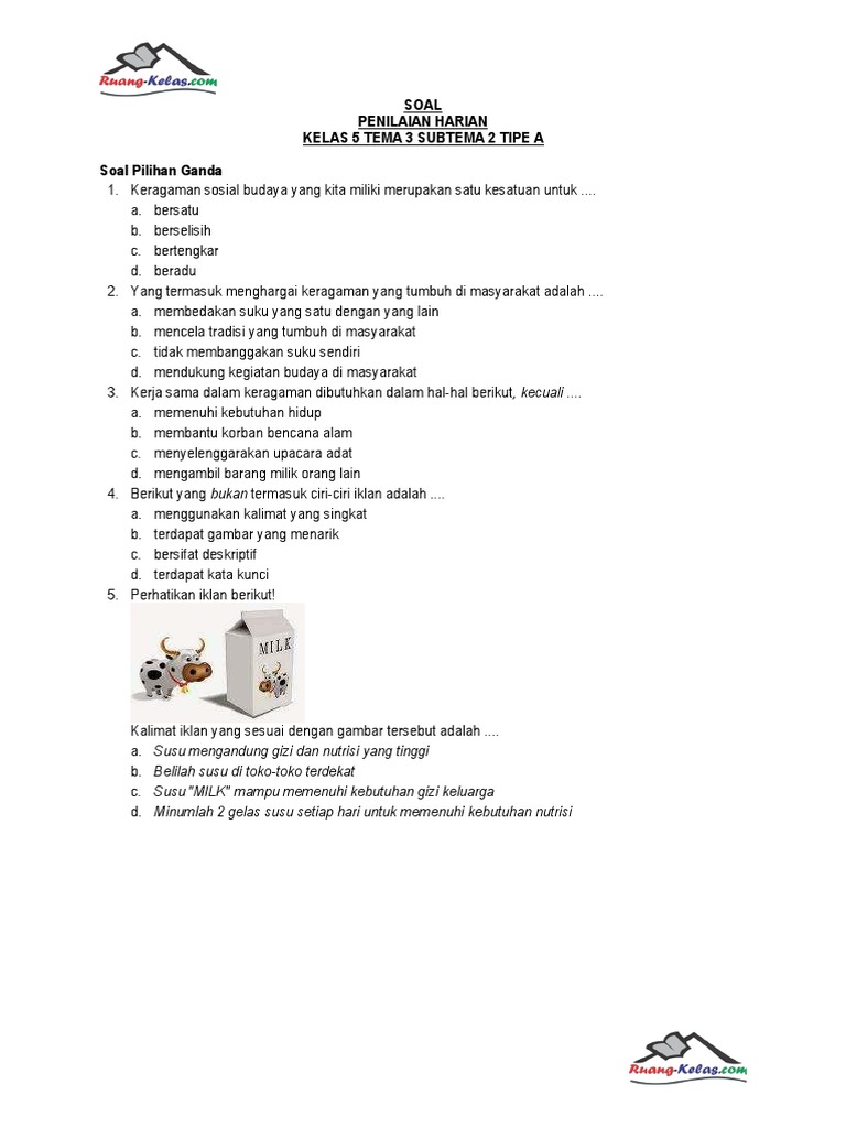 PH Kelas 5 SD Tema 3 Sub Tema 2 Tipe A & B Tahun 2021-2022 | PDF