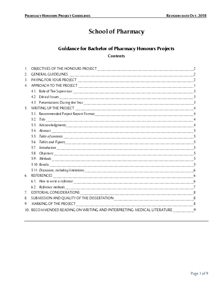 Guidance For Pharmacy Projects | PDF