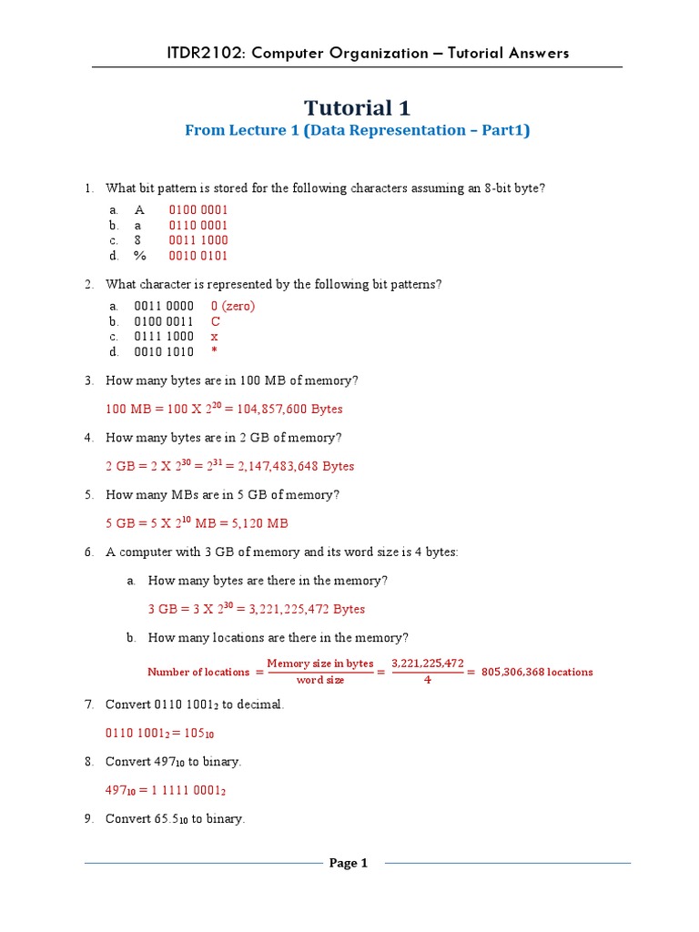 Tutorial 1 Answers | PDF