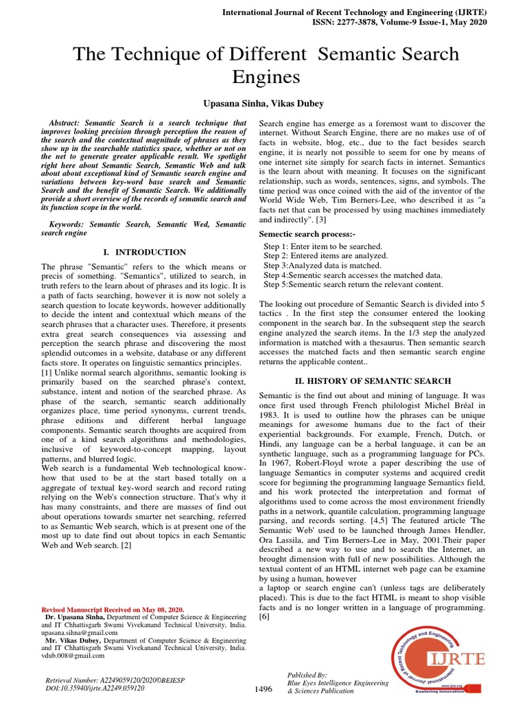 The Technique of Different Semantic Search Engines: Upasana Sinha ...
