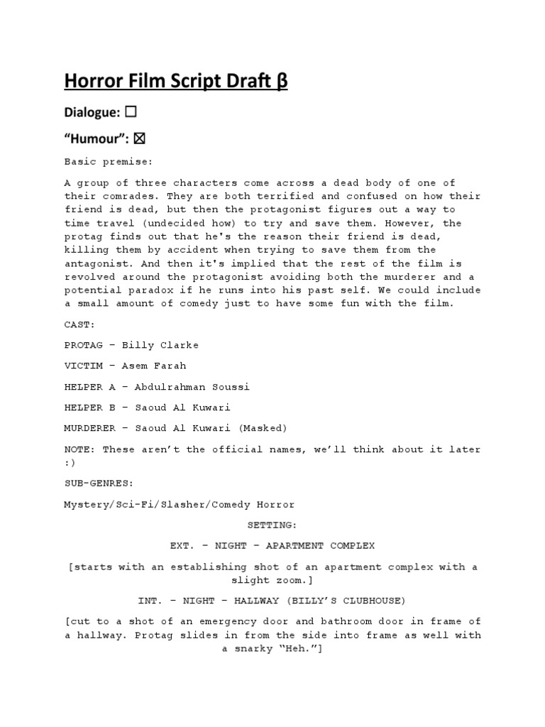 Horror Film Script Draft 2 | PDF