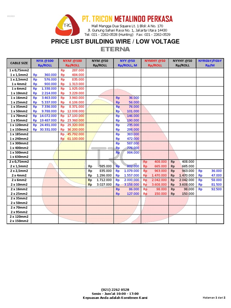 Price List Kabel Eterna | PDF