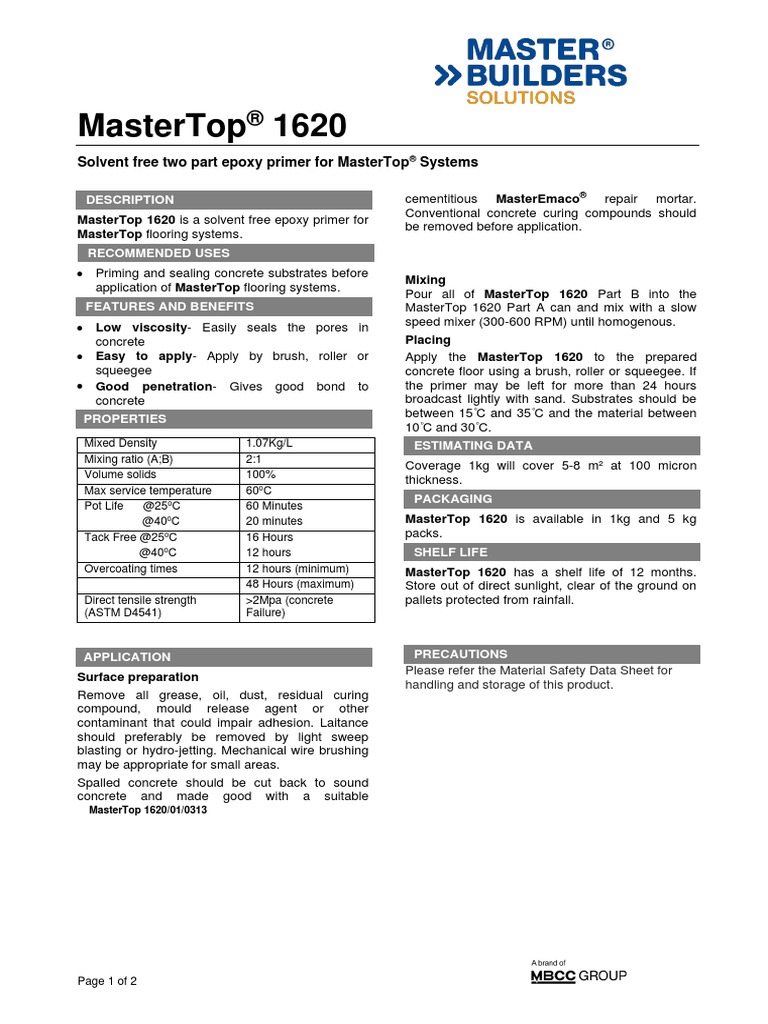 Mastertop - 1620 v1 | PDF | Concrete | Epoxy