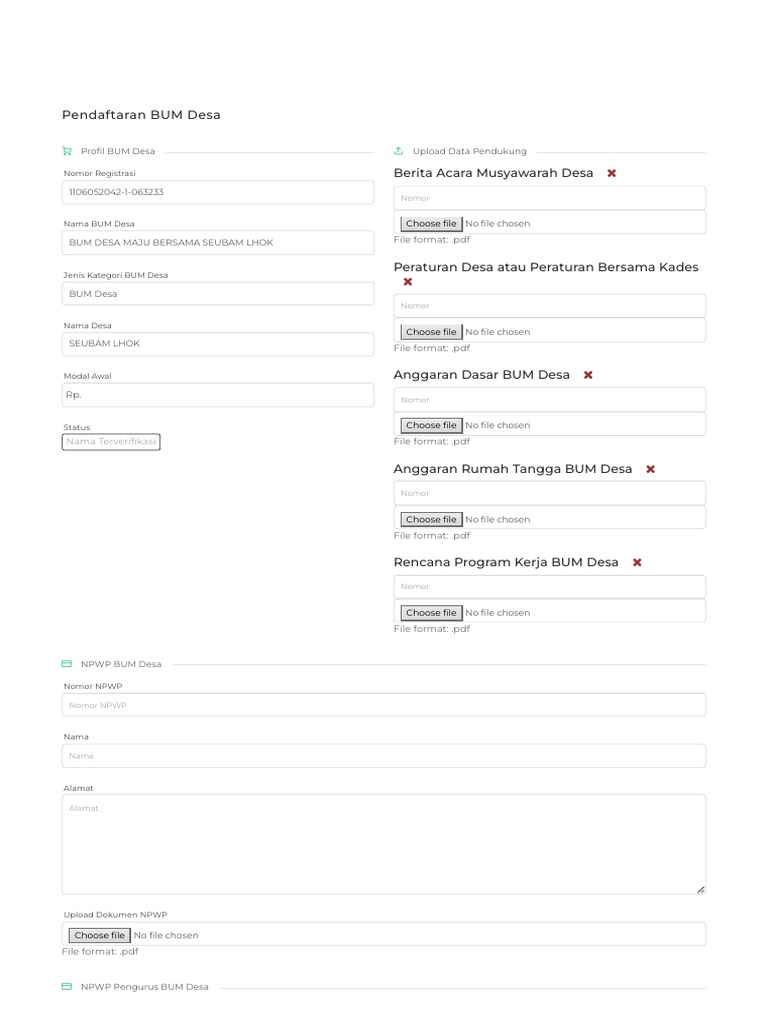 Dokumen Pendaftaran BUM Desa 2022 | PDF